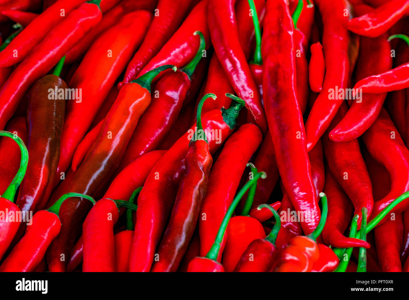 Red hot chilli peppers pattern texture background. Close up. Landscape ...