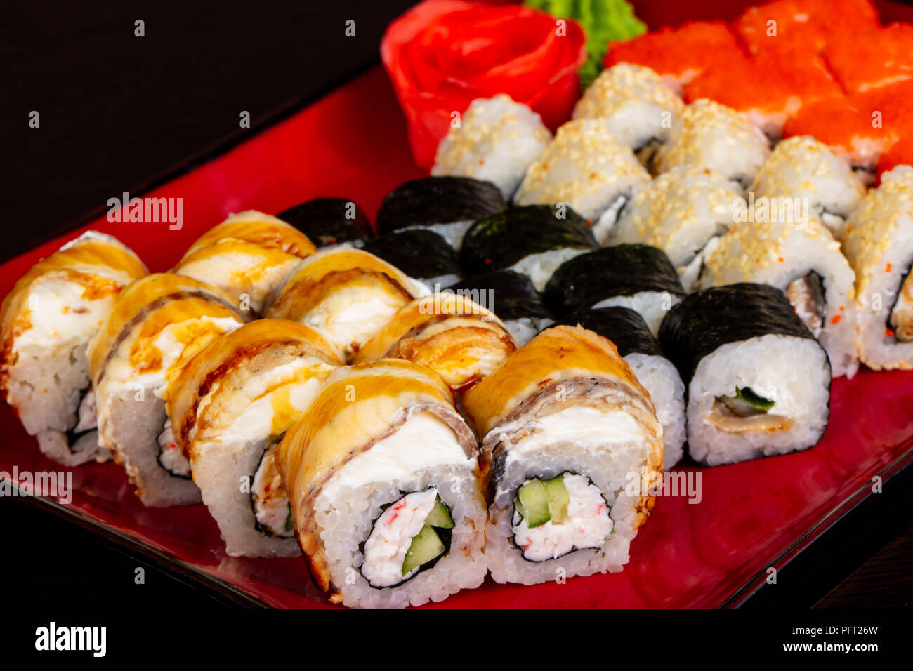 Japanese traditional roll and sushi set Stock Photo - Alamy
