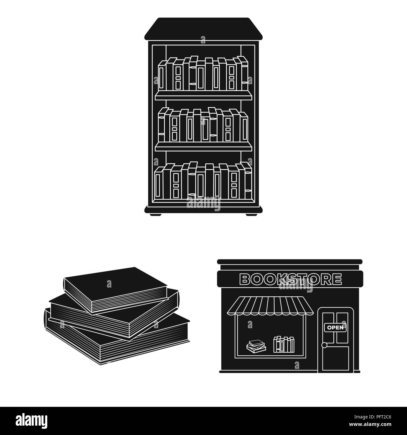 Library and bookstore black icons in set collection for design. Books ...