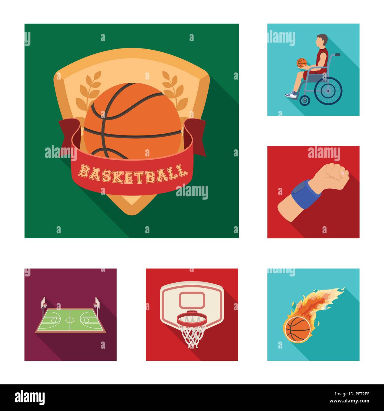 Basketball and attributes flat icons in set collection for design ...
