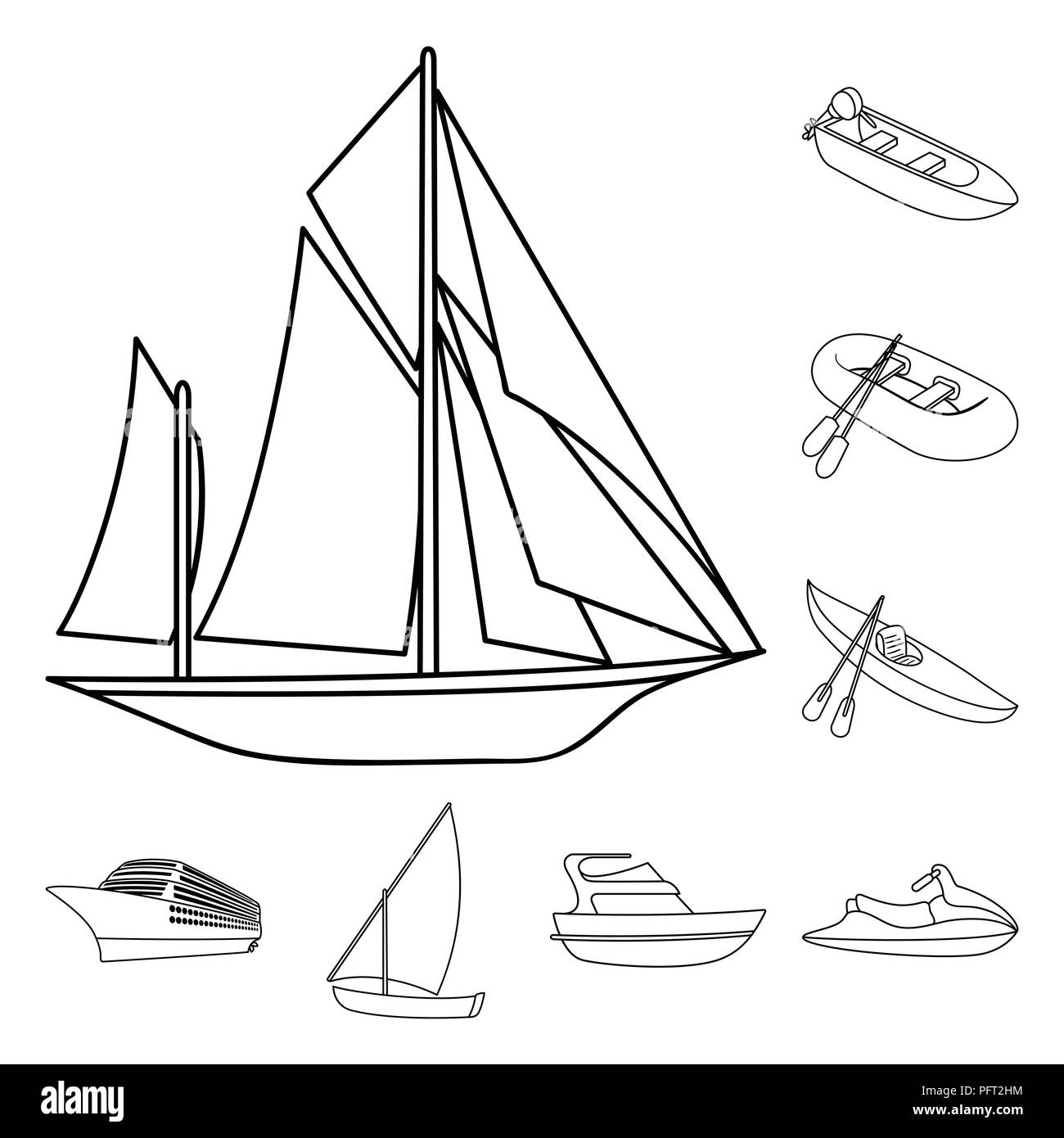 Water and sea transport outline icons in set collection for design. A ...