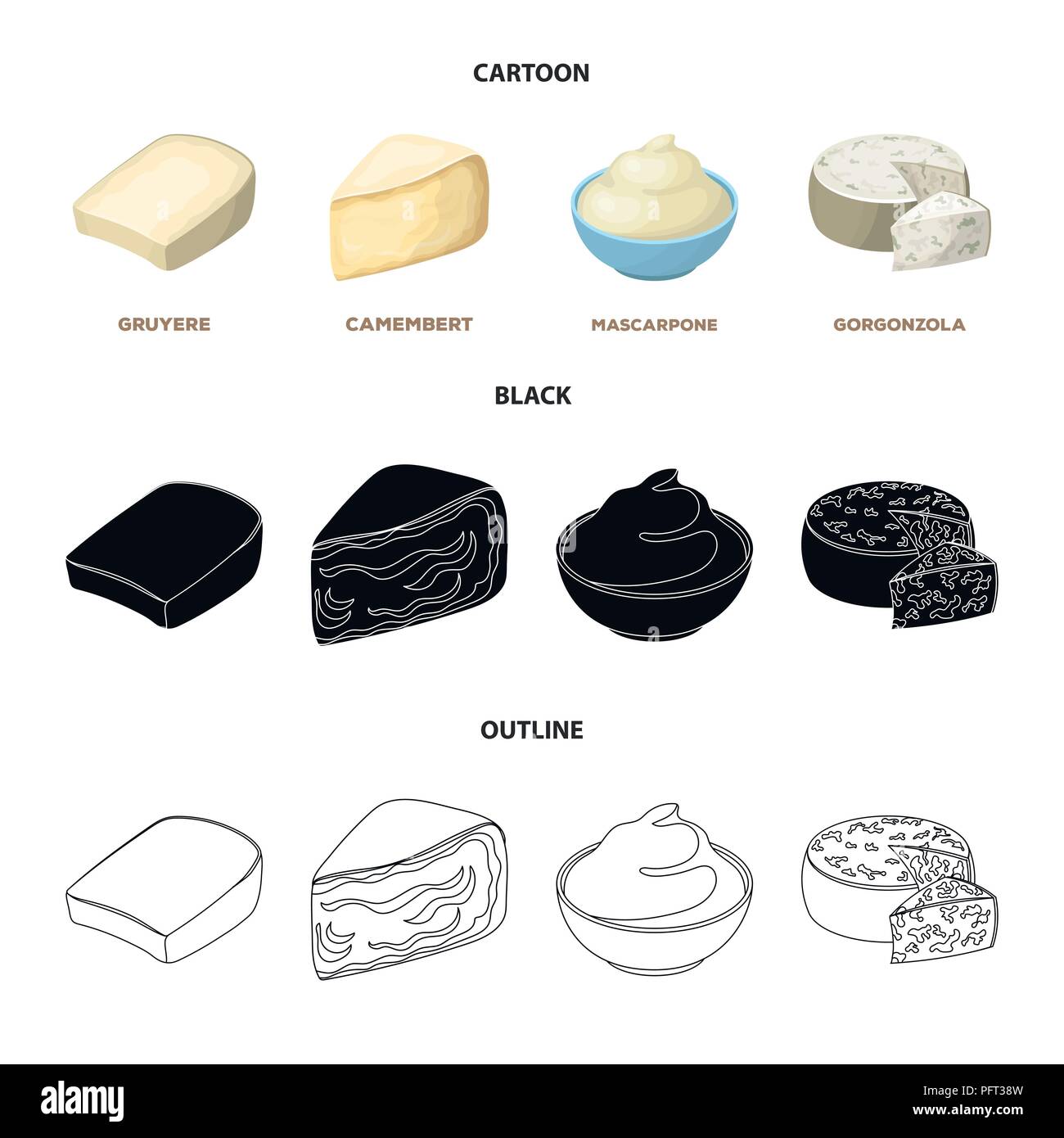 Gruyere, camembert, mascarpone, gorgonzola.Different types of cheese ...