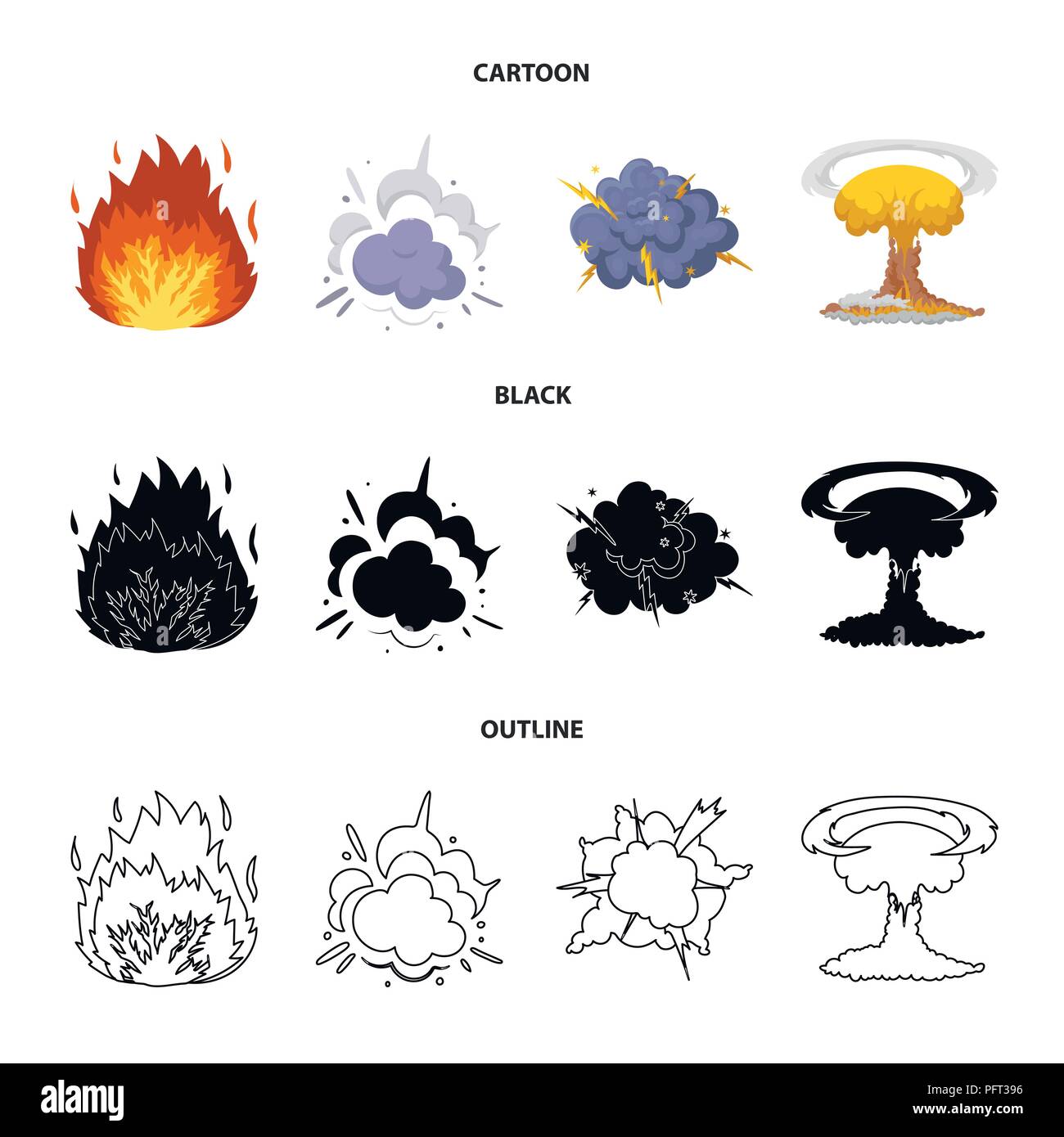 Flame, sparks, hydrogen fragments, atomic or gas explosion. Explosions ...