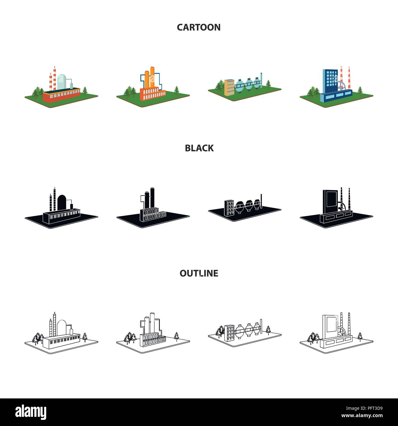 Processing factory,metallurgical plant. Factory and industry set ...