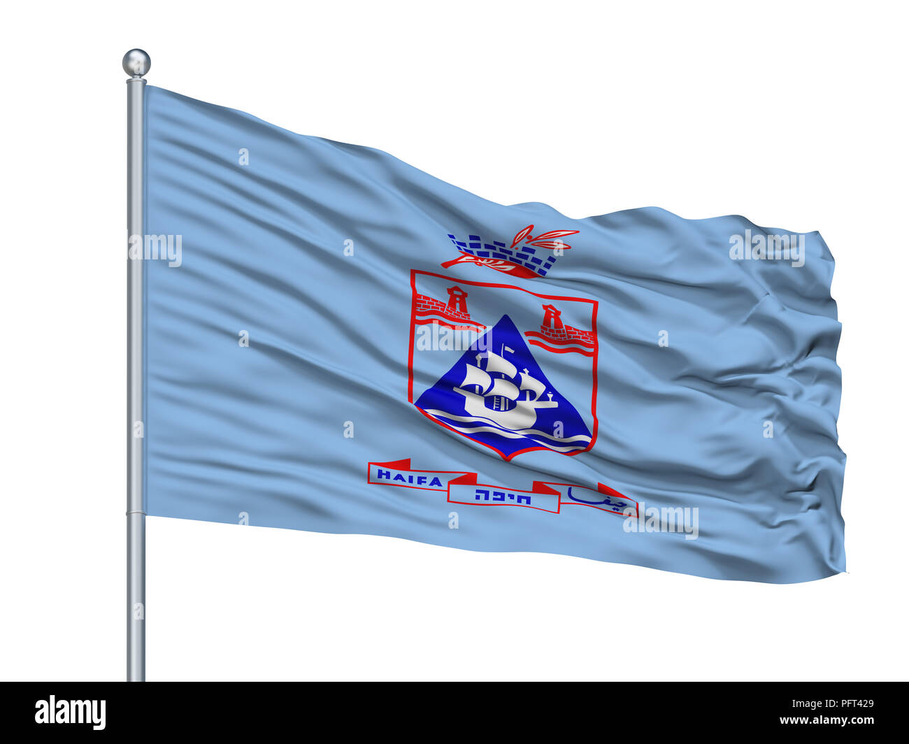 Haifa City Flag On Flagpole, Israel, Isolated On White Background Stock ...