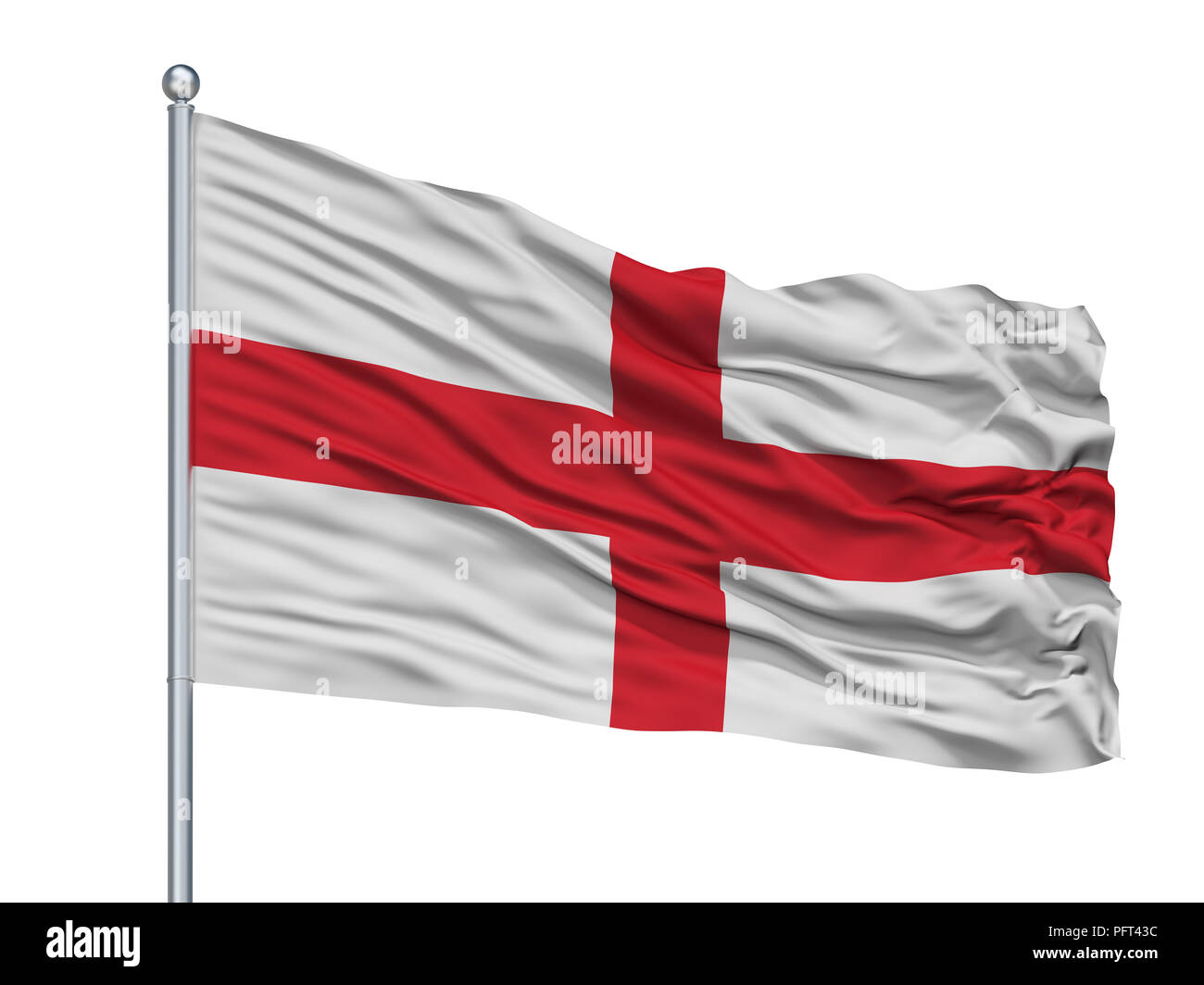Genoa City Flag On Flagpole, Italy, Isolated On White Background Stock ...