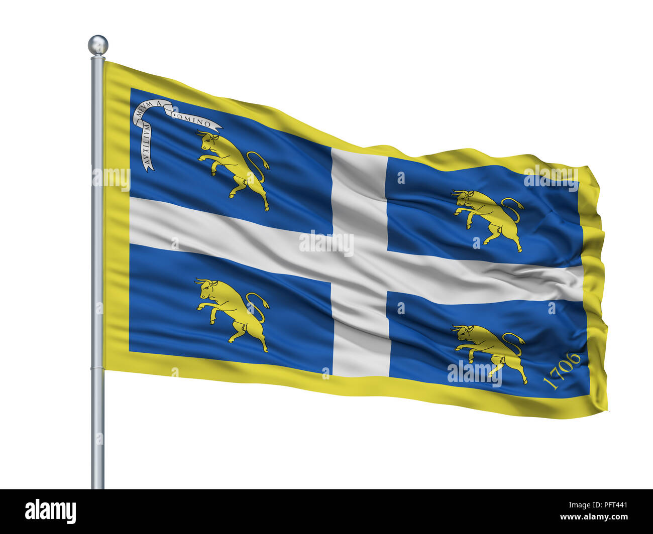 Turin City Flag On Flagpole, Italy, Isolated On White Background Stock ...