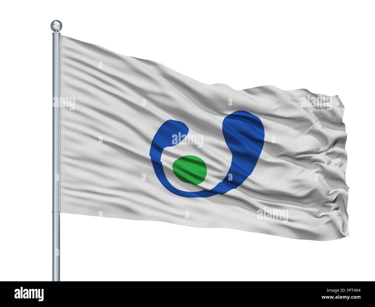 Asahi City Flag On Flagpole, Japan, Chiba Prefecture, Isolated On White ...