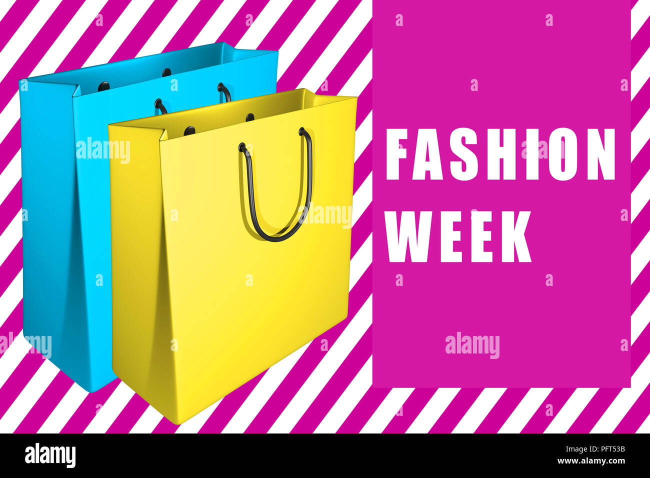 3D illustration of with two shpping bags, along with the script FASHION ...