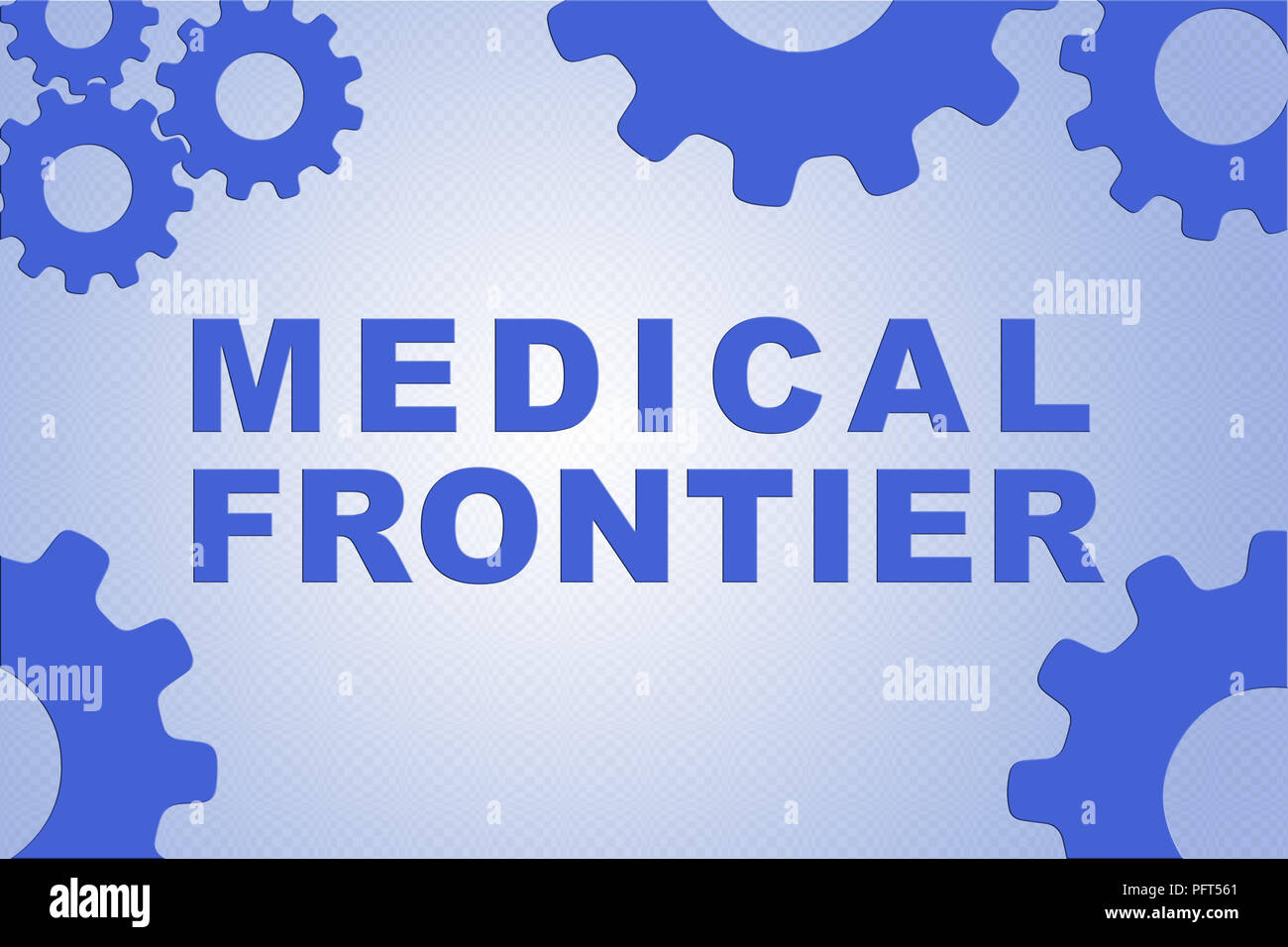 MEDICAL FRONTIER sign concept illustration with blue gear wheel figures ...