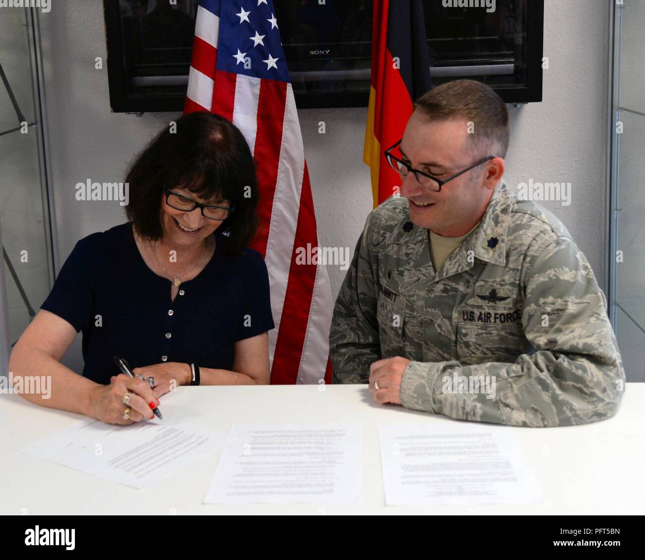 U.S. Air Force Lt. Col. Steven Brummitt, 86th Communications Squadron commander and Sarah ...