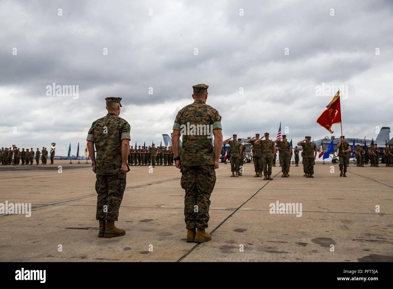 Lt. Col. Dustin J. Byrum, the outgoing Marine Fighter Attack Squadron ...