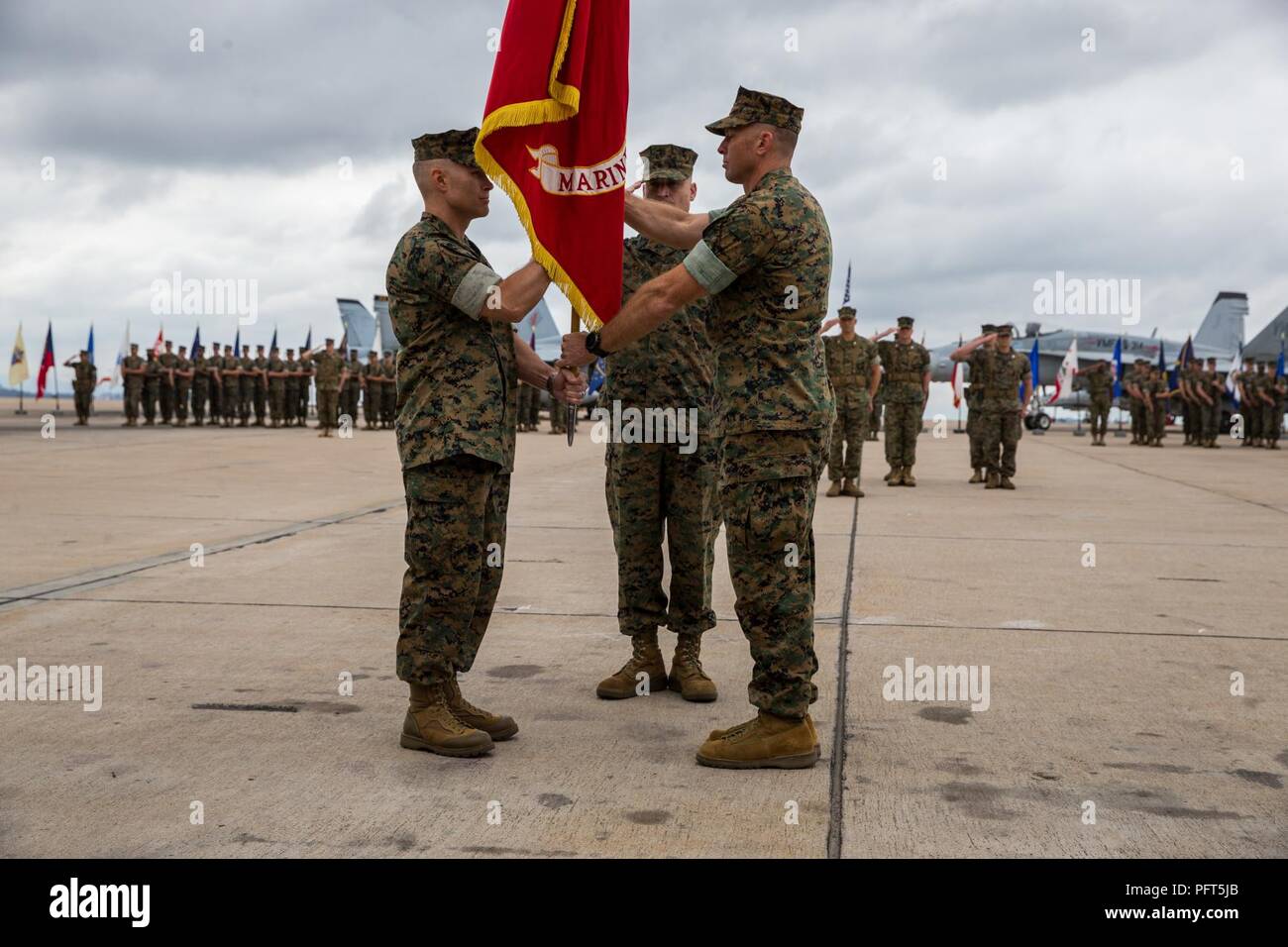 Lt. Col. Dustin J. Byrum, the outgoing Marine Fighter Attack Squadron ...