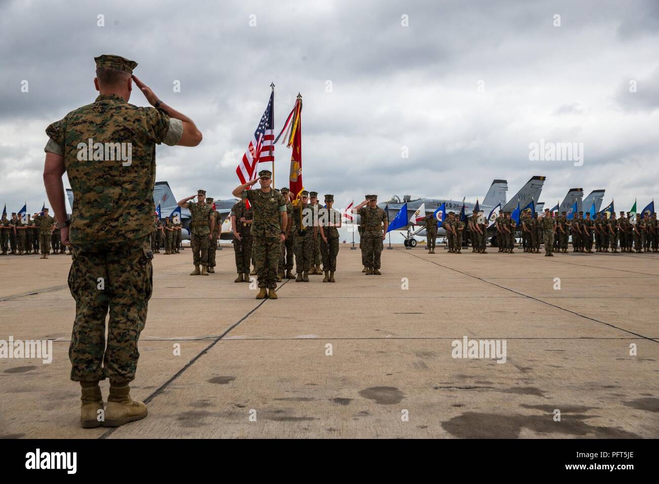 Lt. Col. Dustin J. Byrum, the outgoing Marine Fighter Attack Squadron ...