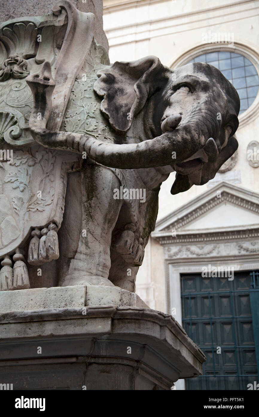 Italy, Rome, Piazza della Minerva, elephant statue on 17th century ...