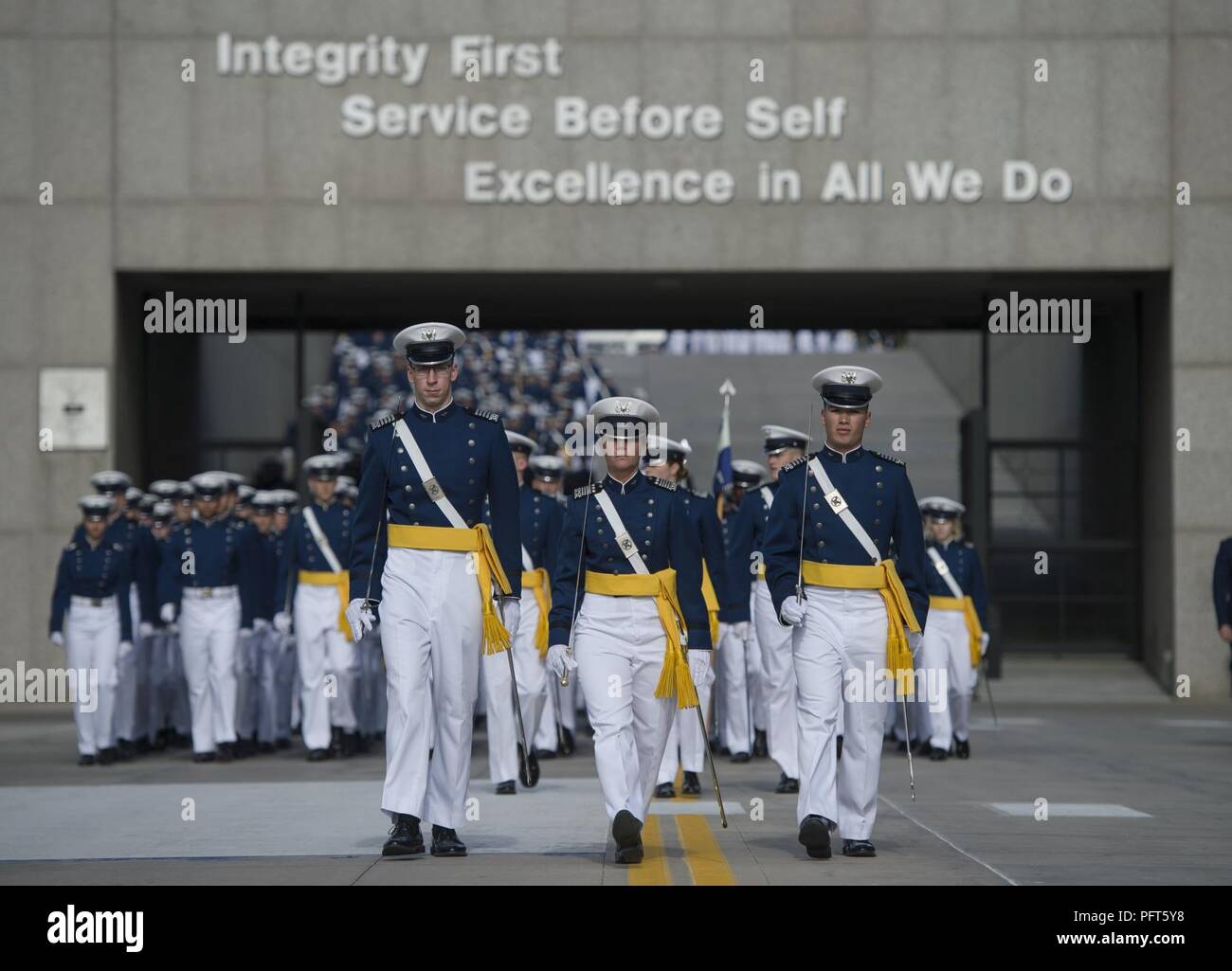 U.S. Air Force Academy cadets march toward Stillman Parade Field to ...