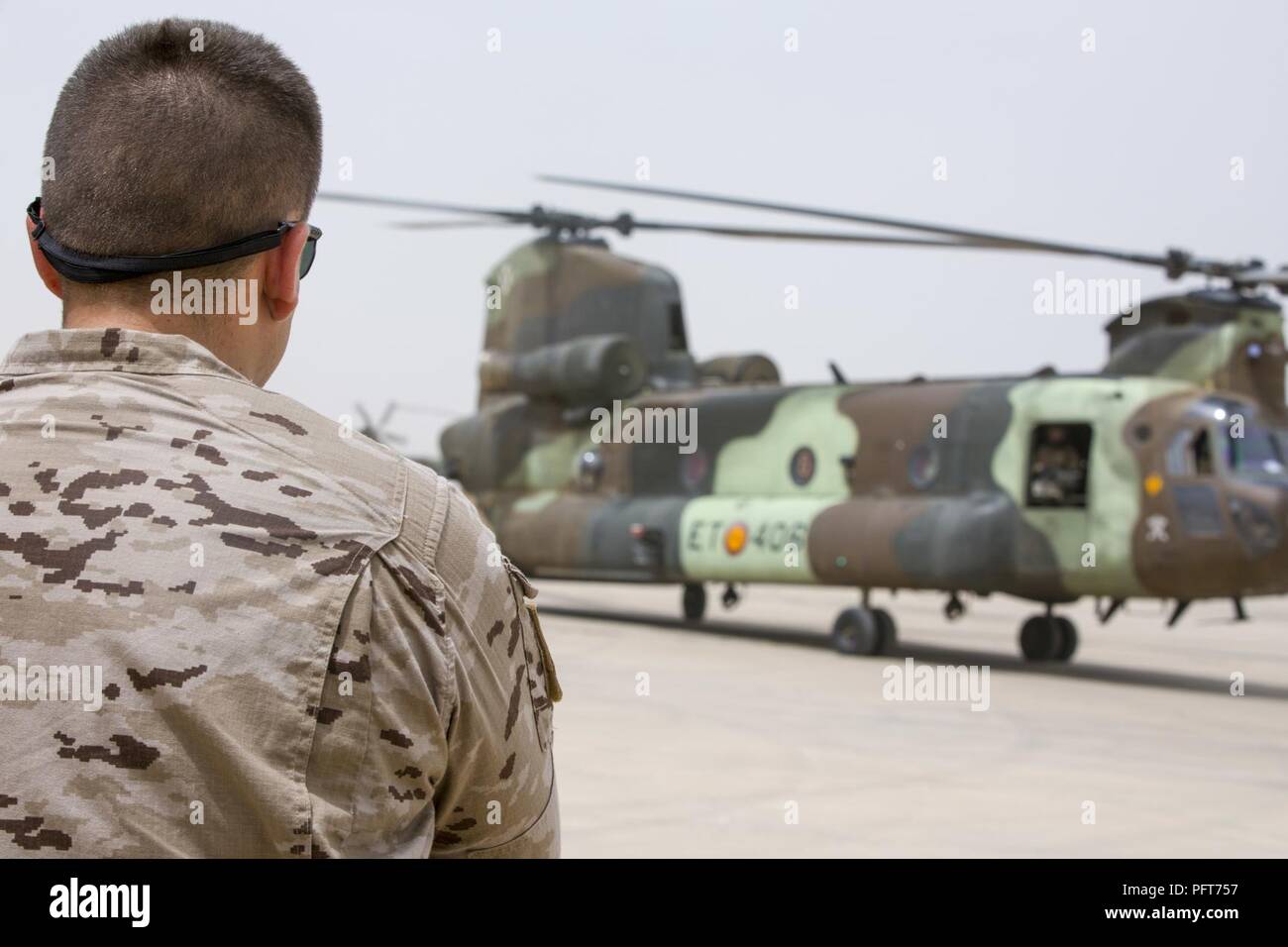 A Spanish army aviator, with Task Force Toro, observes a Spanish army ...