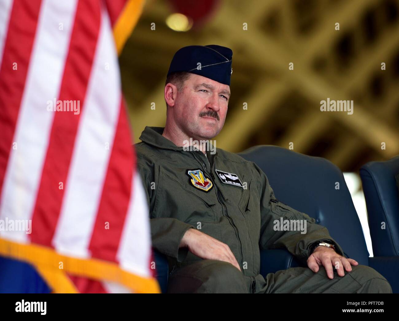 U.S. Air Force Col. Lance Wilkins, 53rd Weapons Evaluation Group commander, waits to give key ...
