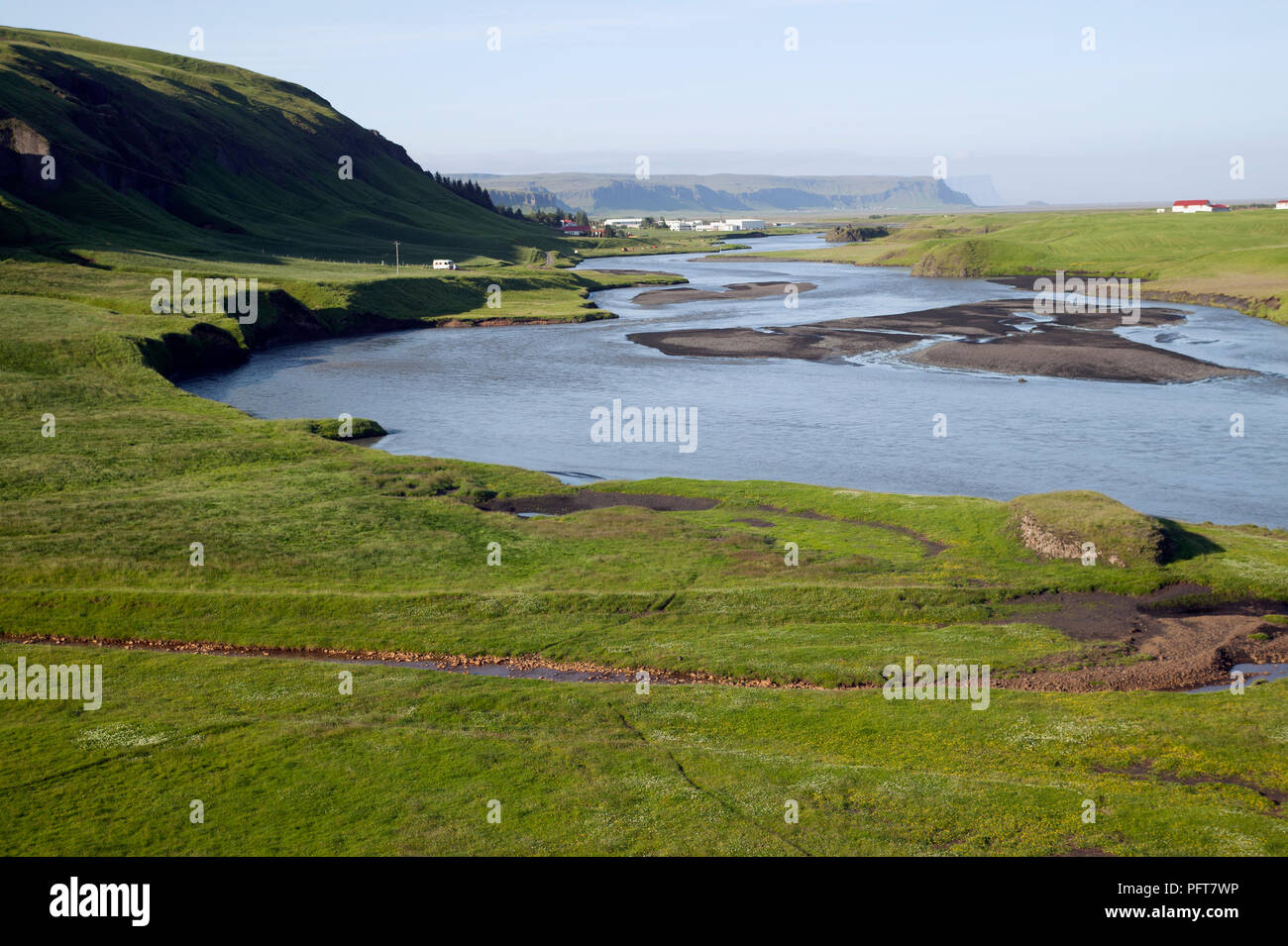 Iceland, view downriver along the Skafta River from Systrastapi rock ...