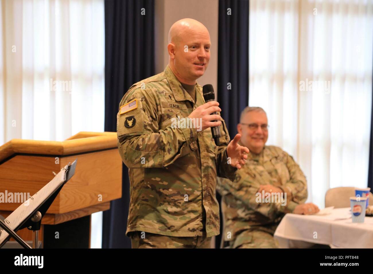 Chaplain (Lt. Col.) Raymond Leach, garrison chaplain, talks to ...