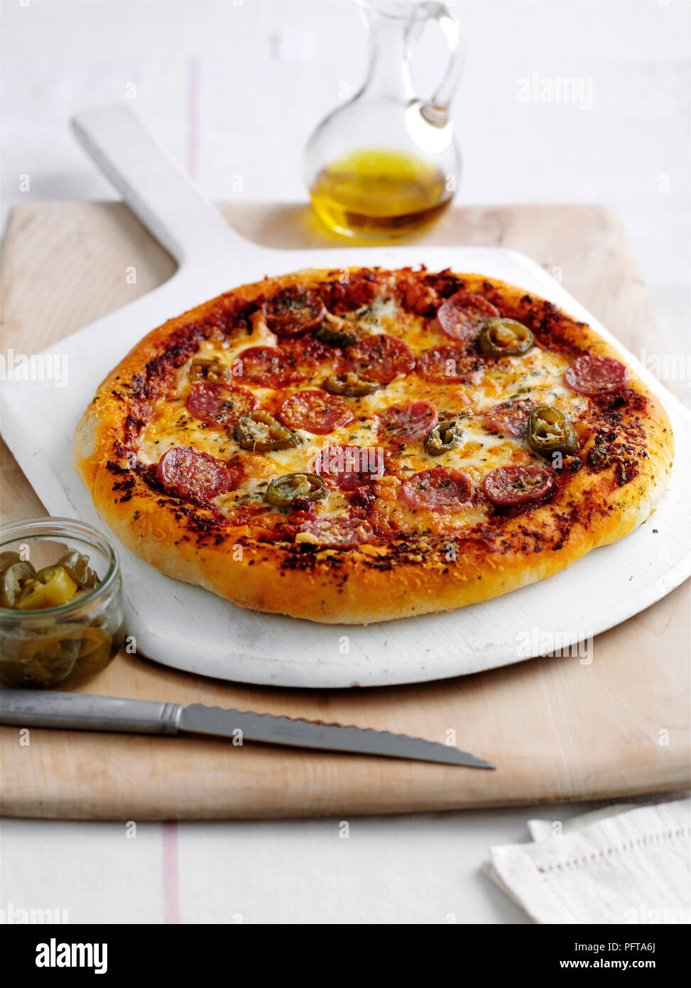 Pepperoni and chilli pizza Stock Photo - Alamy