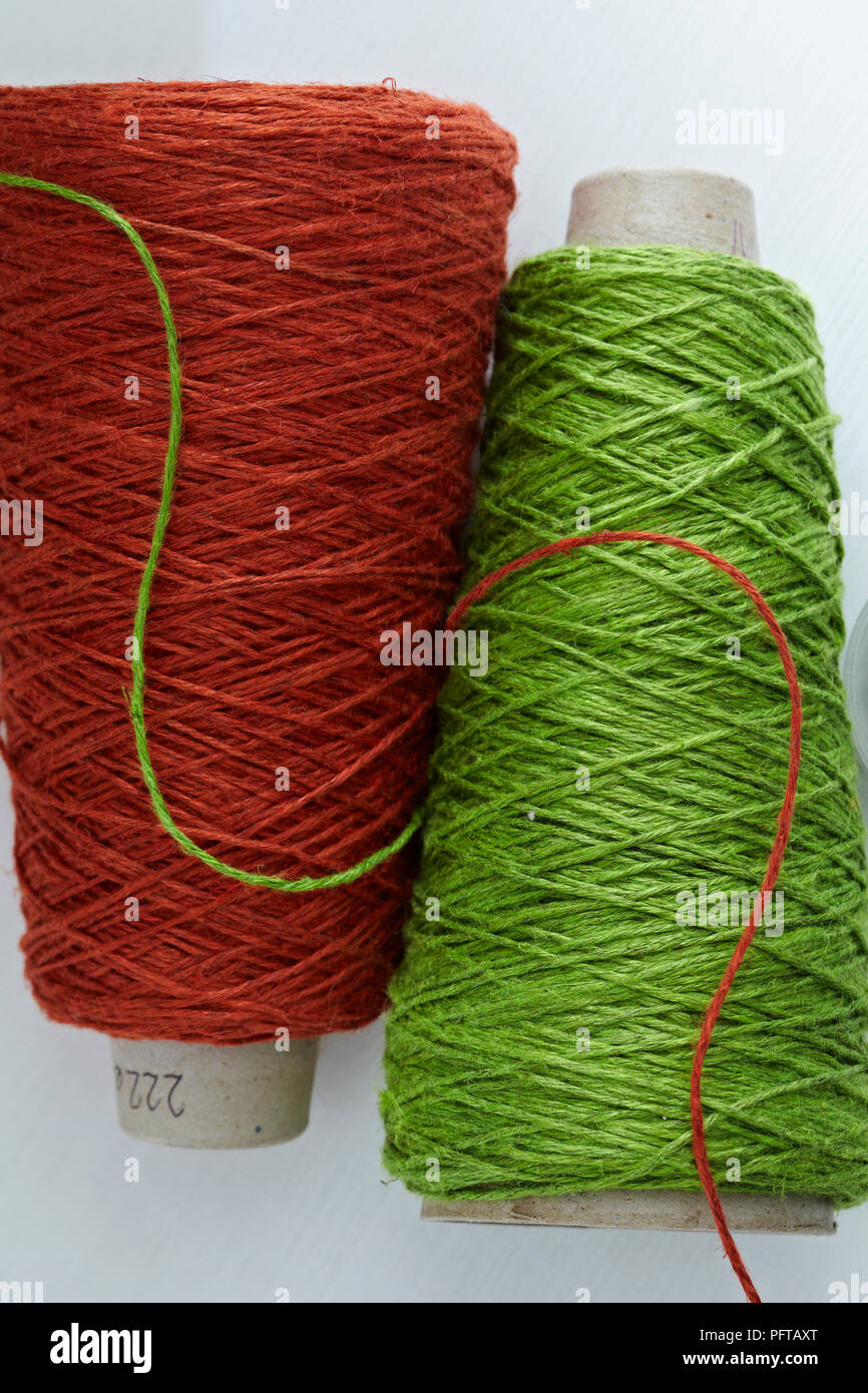 Red-brown and green crochet yarn Stock Photo - Alamy