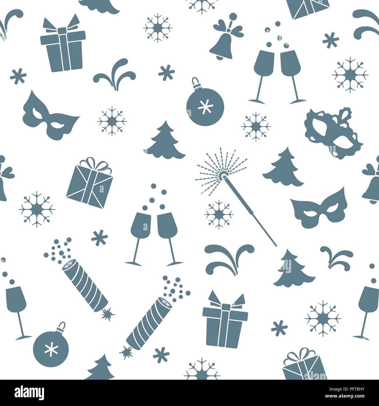 Seamless pattern with new year symbols. Gifts, firecrackers, fireworks ...