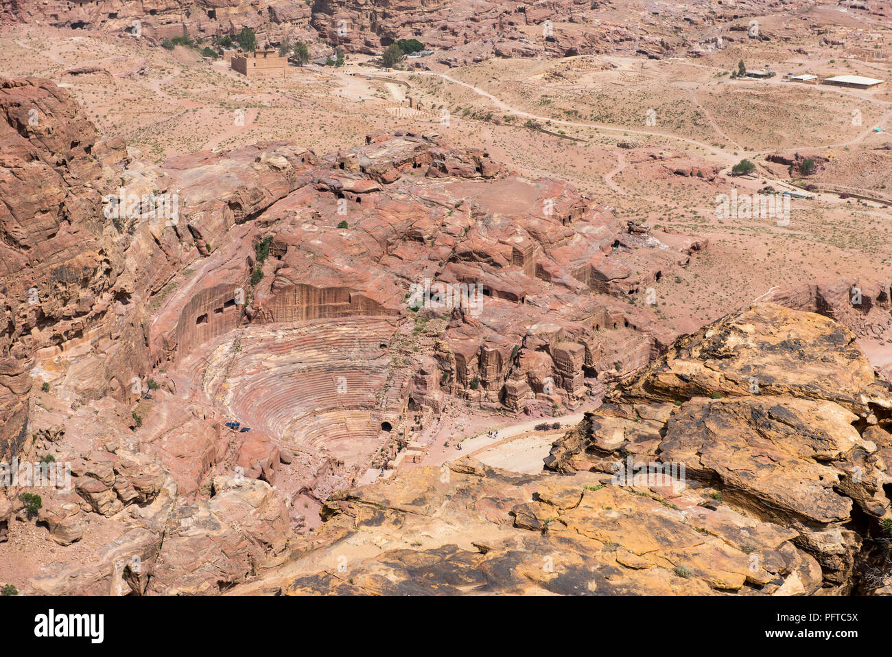 Petra amphitheater, above view from the High Place of Sacrifice. Jordan ...