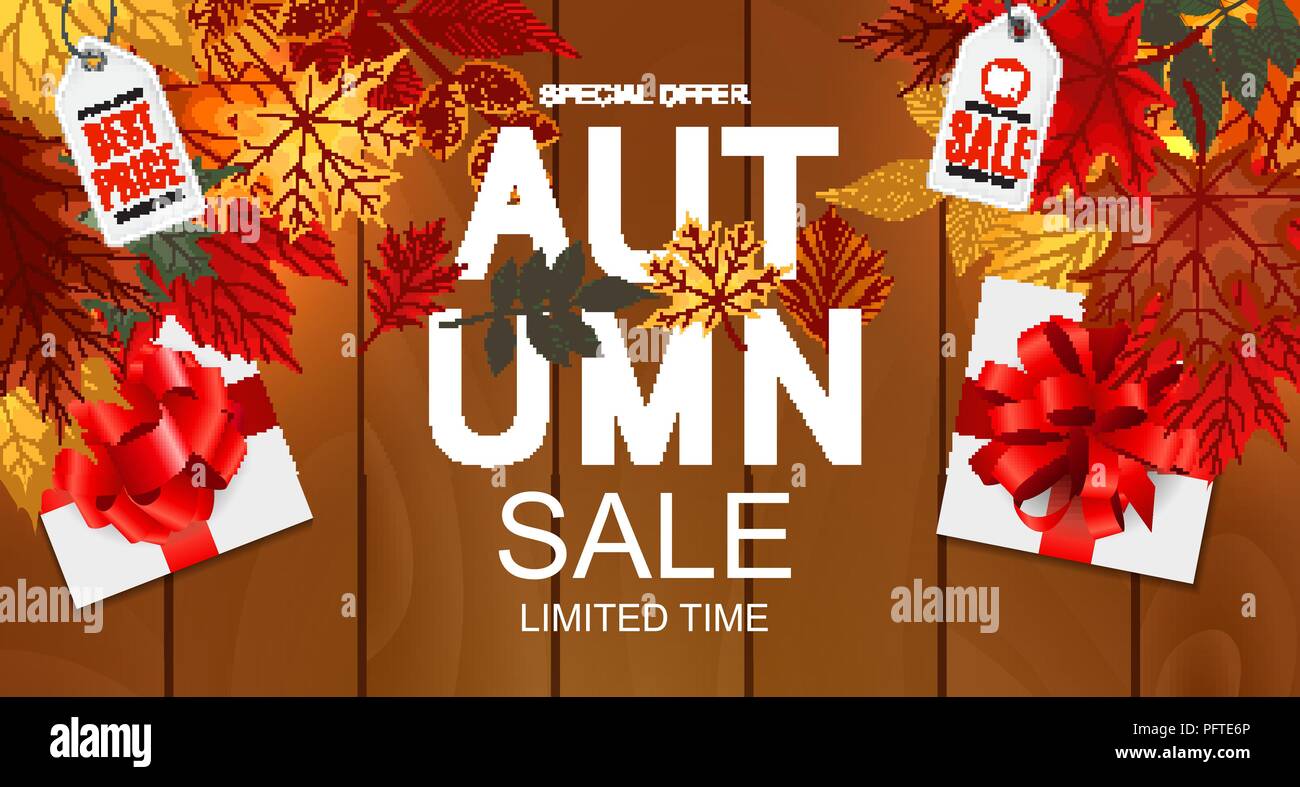 Abstract Vector Illustration Autumn Sale Background with Falling Autumn ...