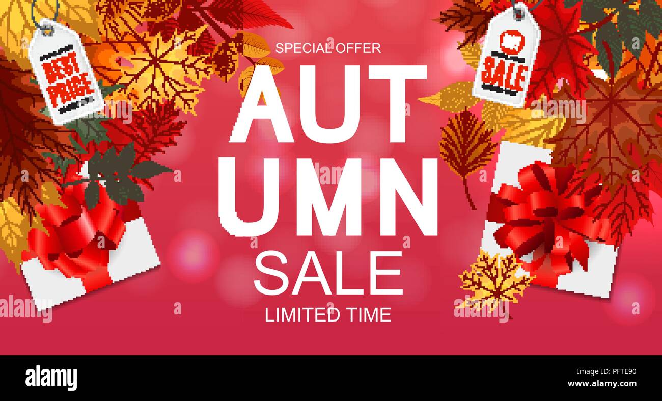 Abstract Vector Illustration Autumn Sale Background with Falling Autumn ...