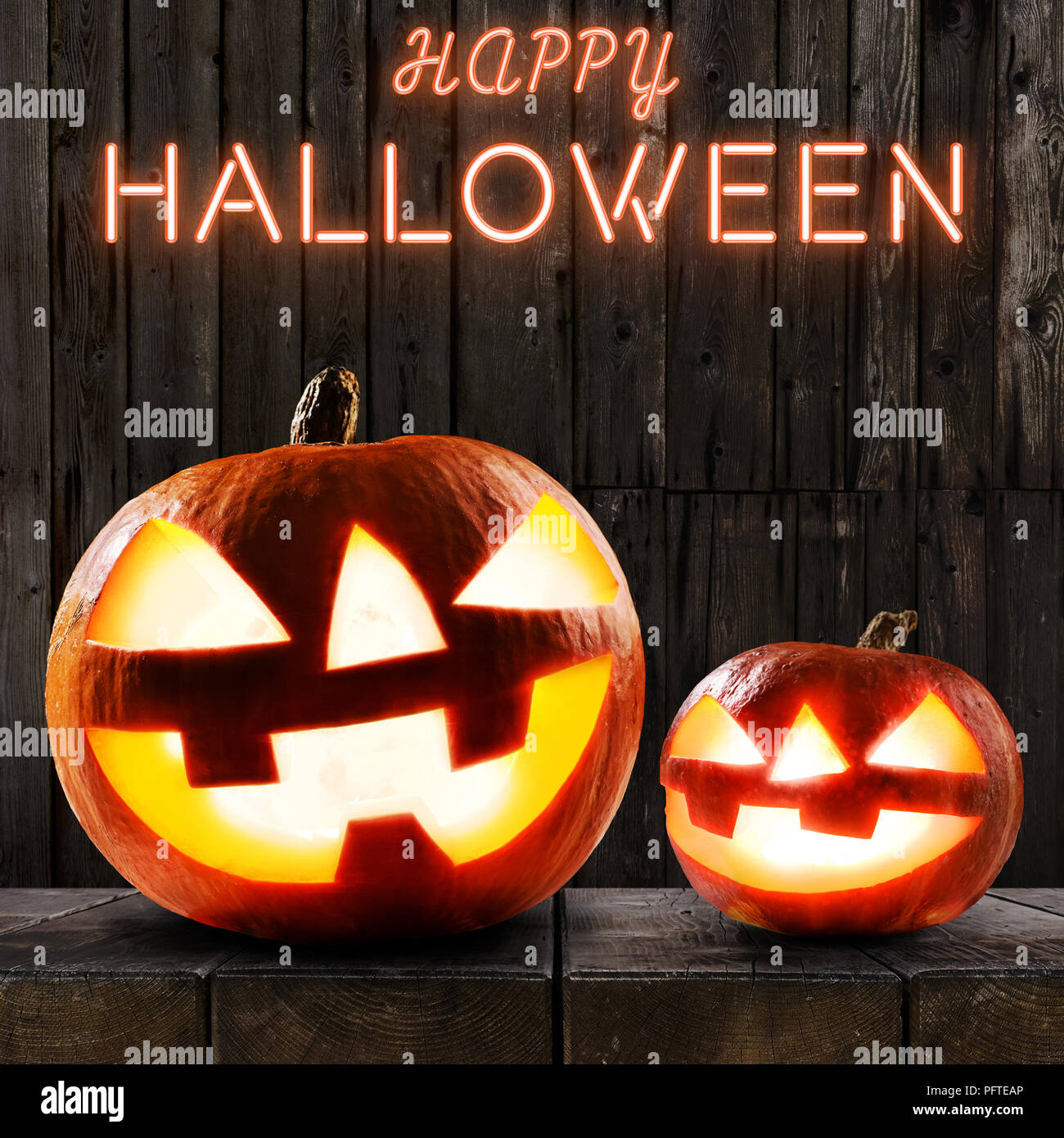 Halloween glowing pumpkins Stock Photo - Alamy