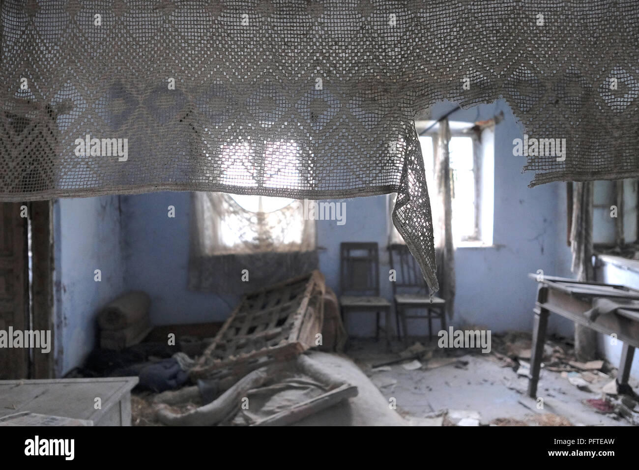 Interior of an old Jewish house in the town of Sataniv which was once ...