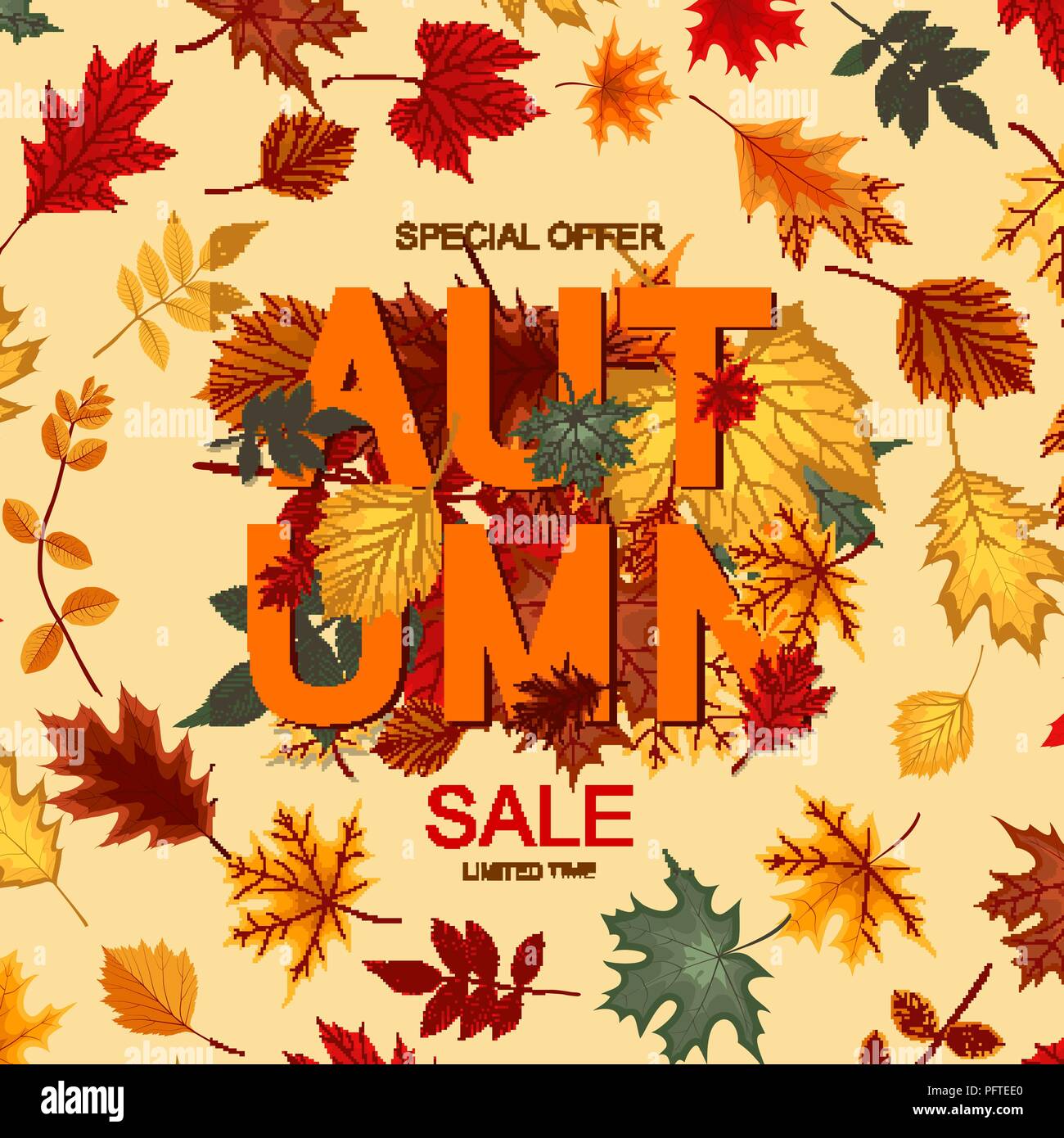 Abstract Vector Illustration Autumn Sale Background with Falling Autumn ...