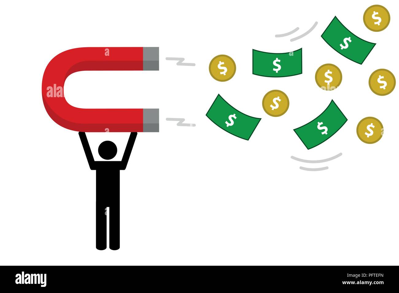 man attracting money with magnet pictogram vector illustartion EPS10 ...