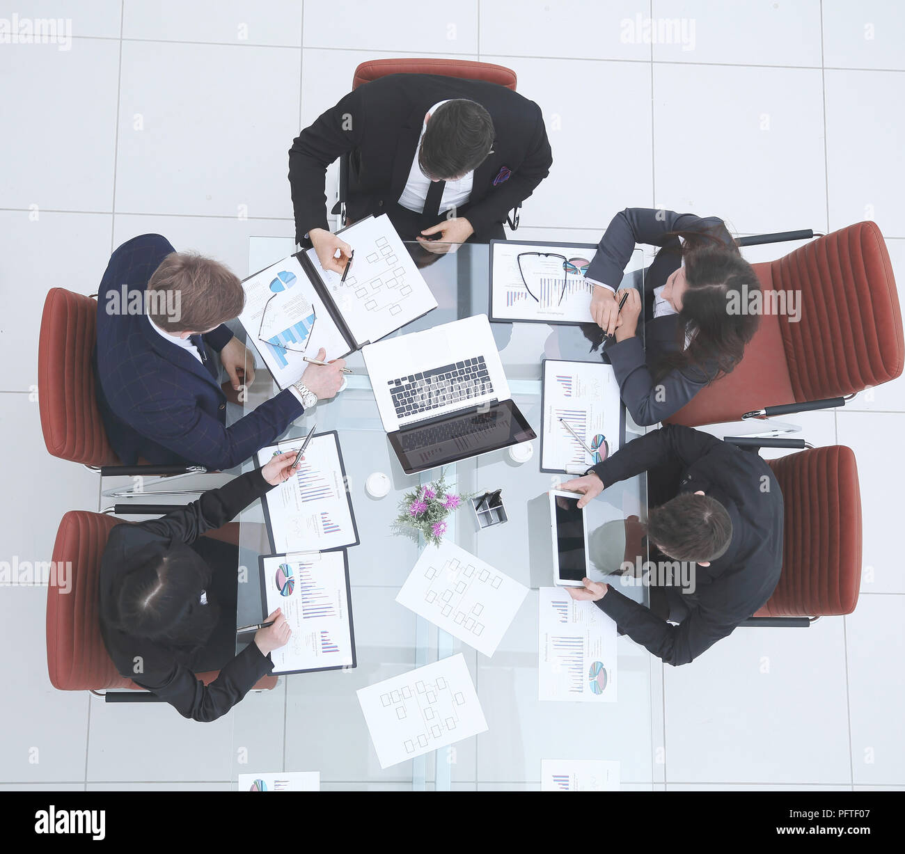 top view.business team holds briefing in the conference room Stock ...