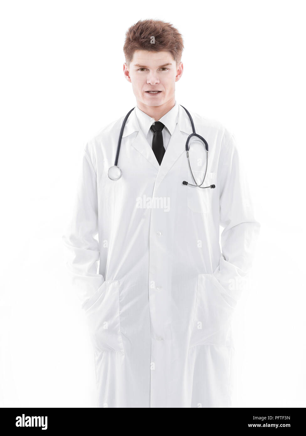 closeup.successful doctor with a stethoscope.isolated on a white Stock ...