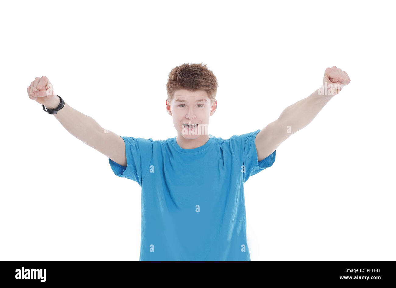 very happy modern guy showing his success Stock Photo - Alamy