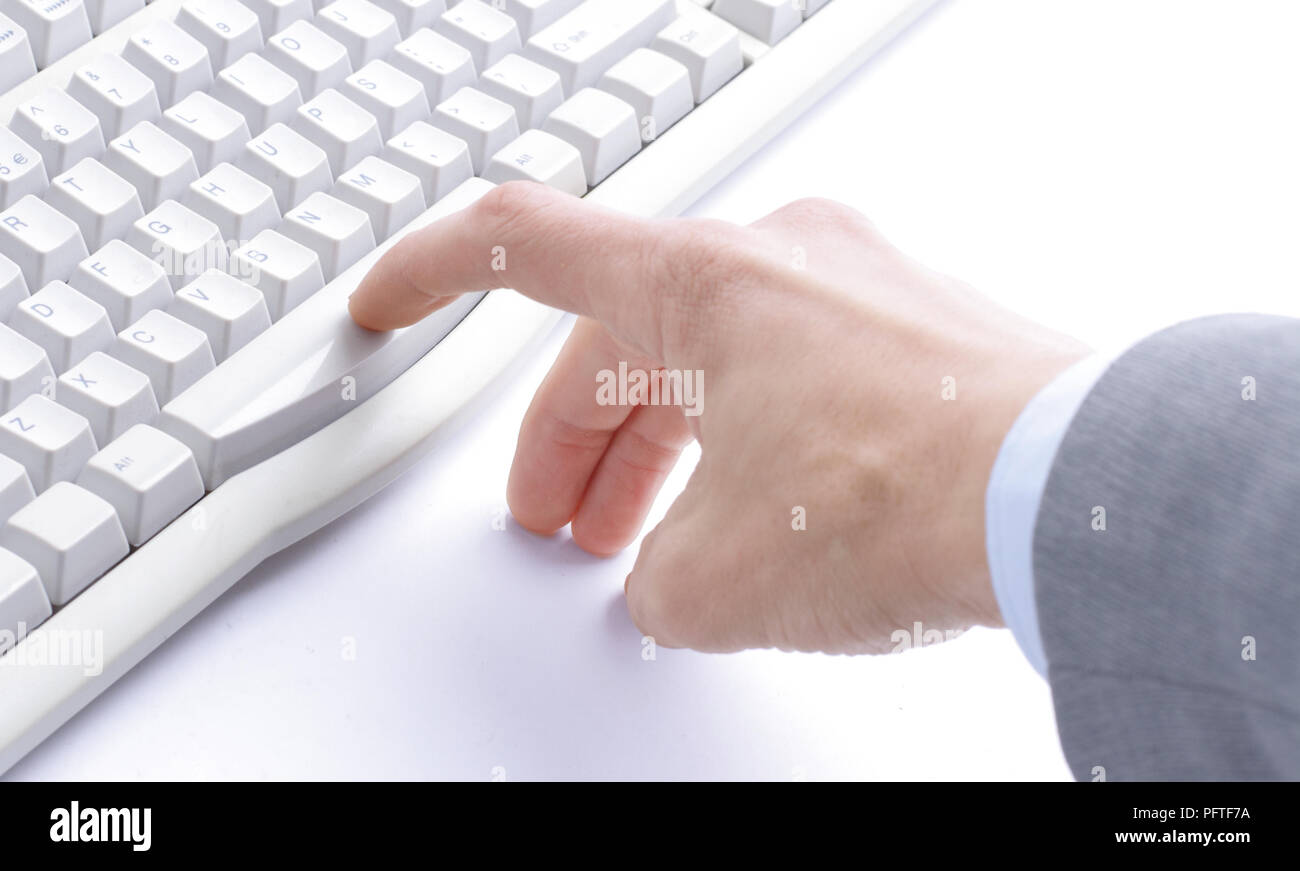 finger hit the button on the old computer keyboard Stock Photo - Alamy