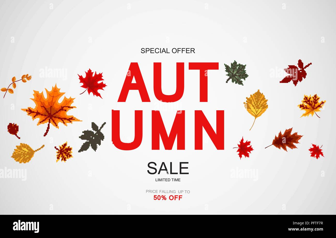Abstract Vector Illustration Autumn Sale Background with Falling Autumn ...