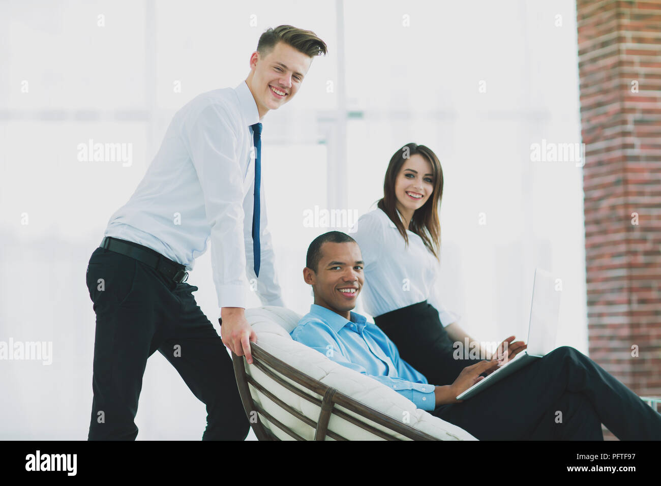 regular customer and employees in a modern office Stock Photo - Alamy