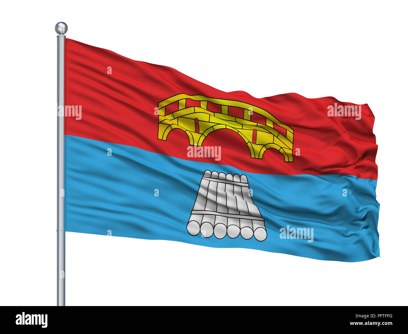 Mosty City Flag On Flagpole, Belarus, Isolated On White Background ...