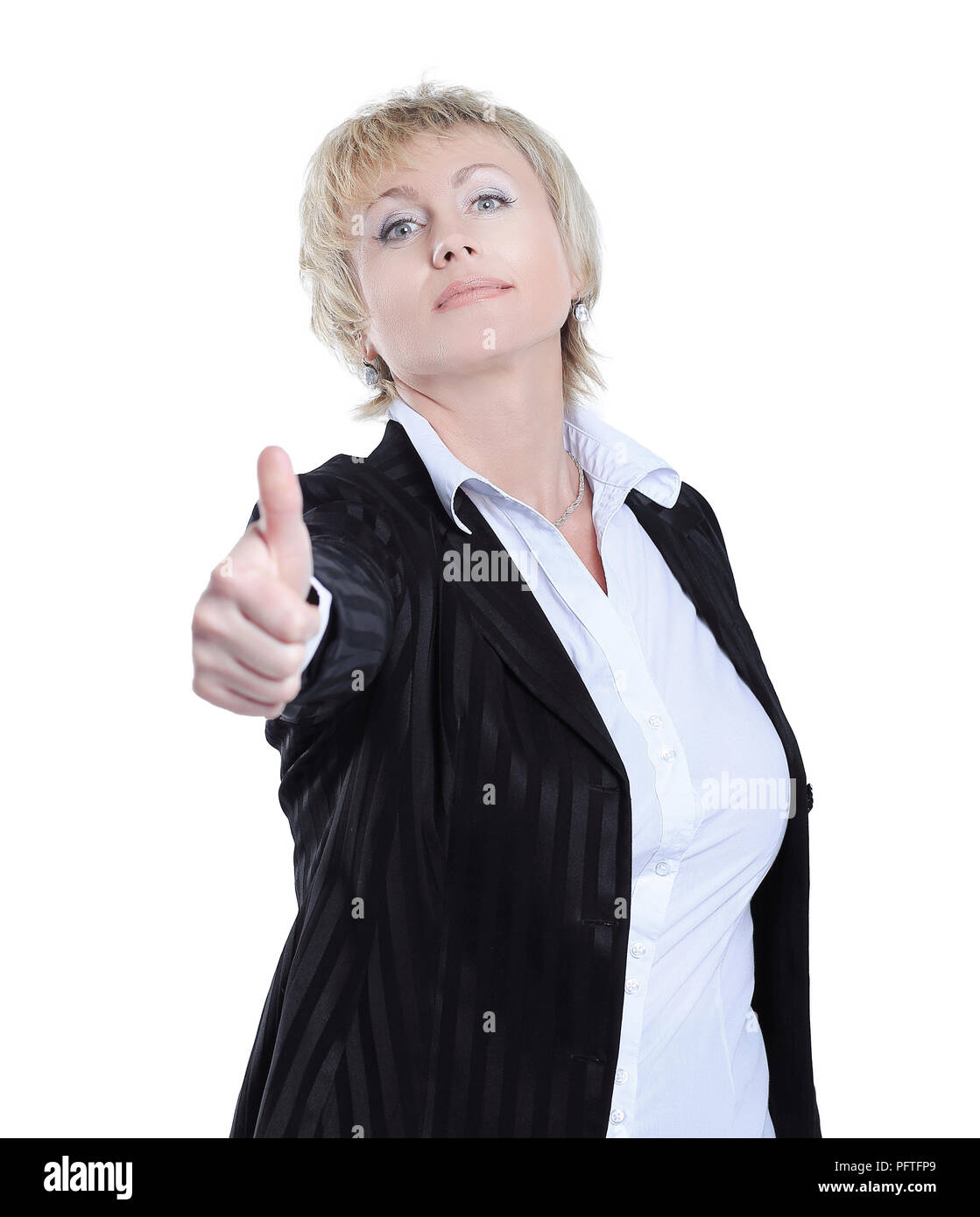 confident business woman showing thumb up .isolated on white Stock ...
