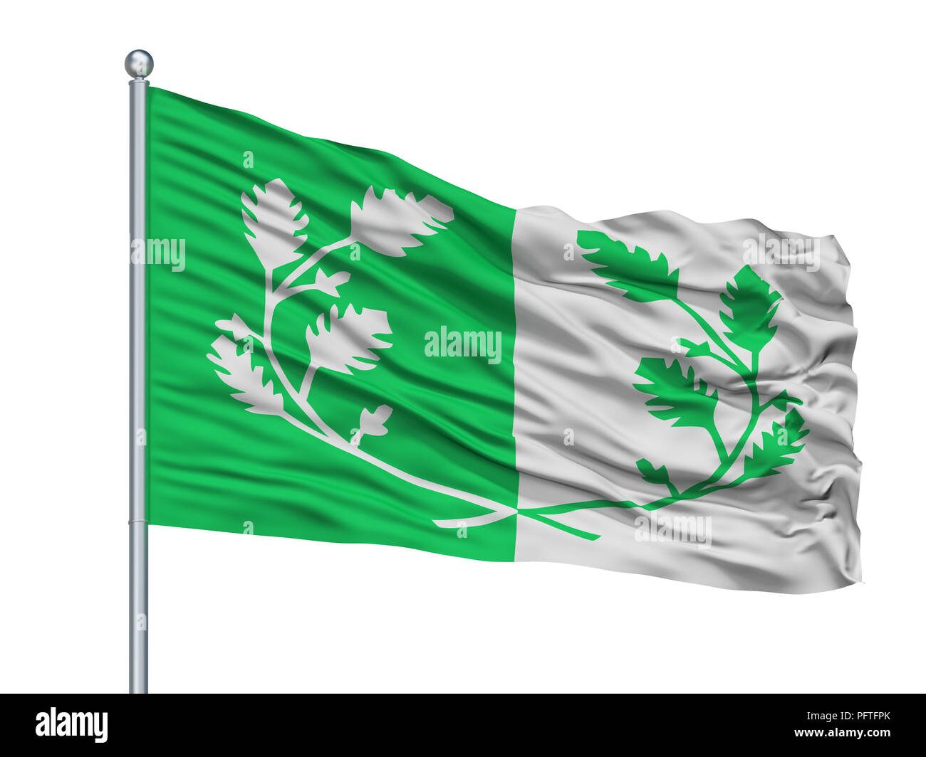 Eeklo City Flag On Flagpole, Belgium, Isolated On White Background ...