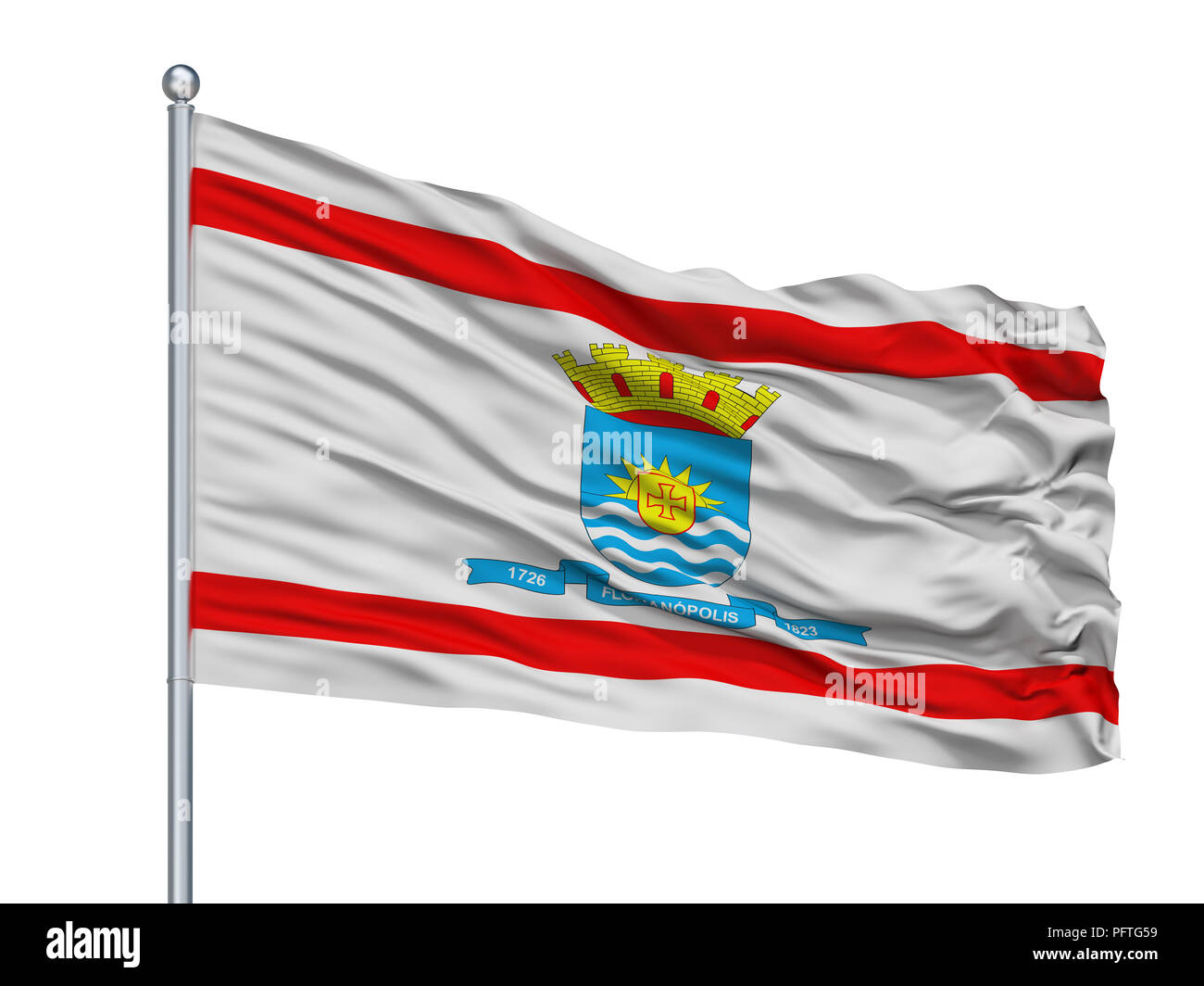 Florianopolis City Flag On Flagpole, Brasil, Isolated On White ...
