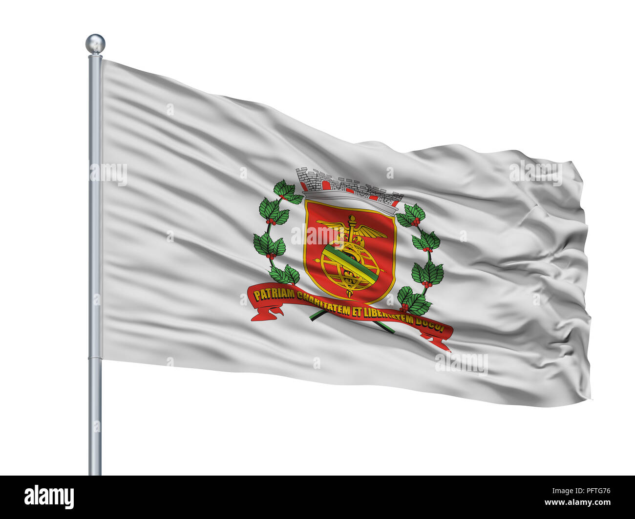 Santos City Flag On Flagpole, Brasil, Isolated On White Background ...