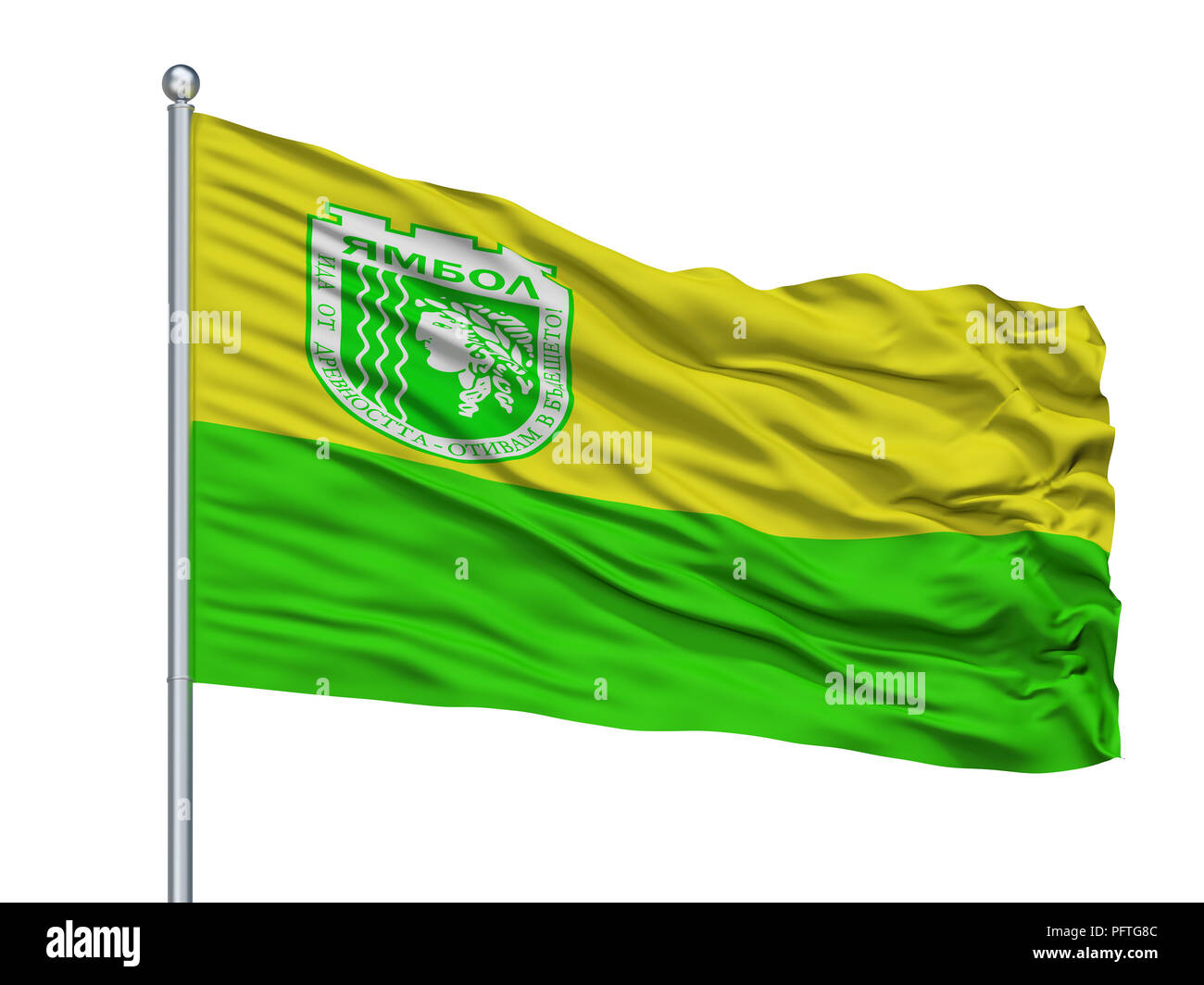 Yambol City Flag On Flagpole, Bulgaria, Isolated On White Background ...