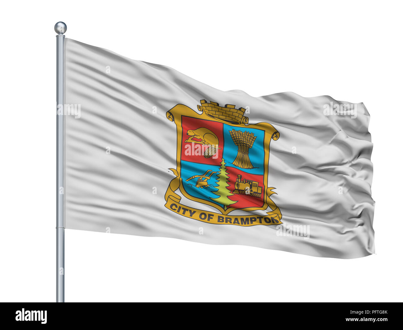 Brampton City Flag On Flagpole, Canada, Isolated On White Background ...