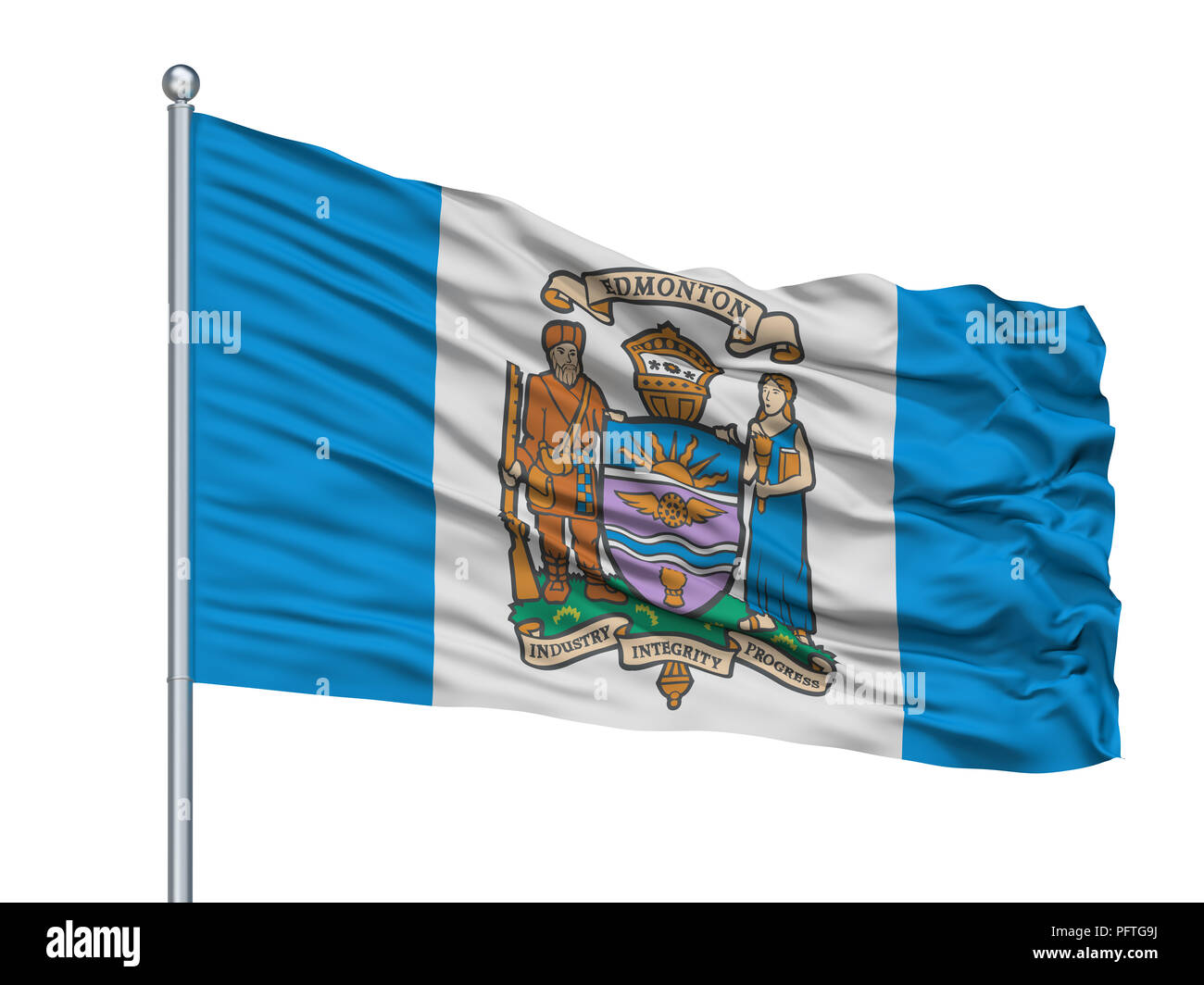 Edmonton City Flag On Flagpole, Canada, Isolated On White Background ...