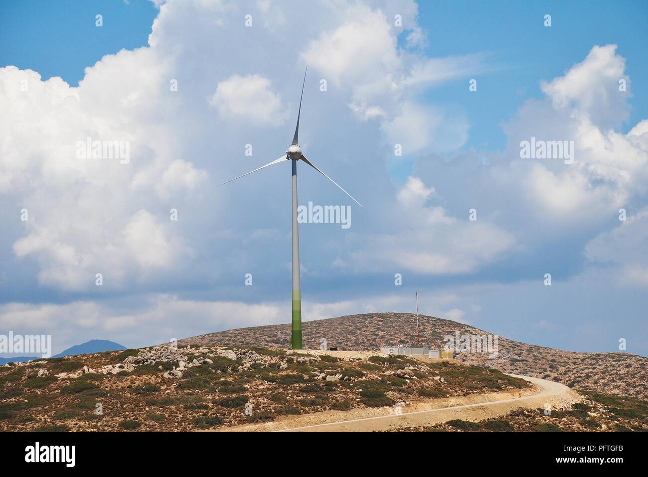 The large wind turbine on the coast of the Greek island of Tilos on ...