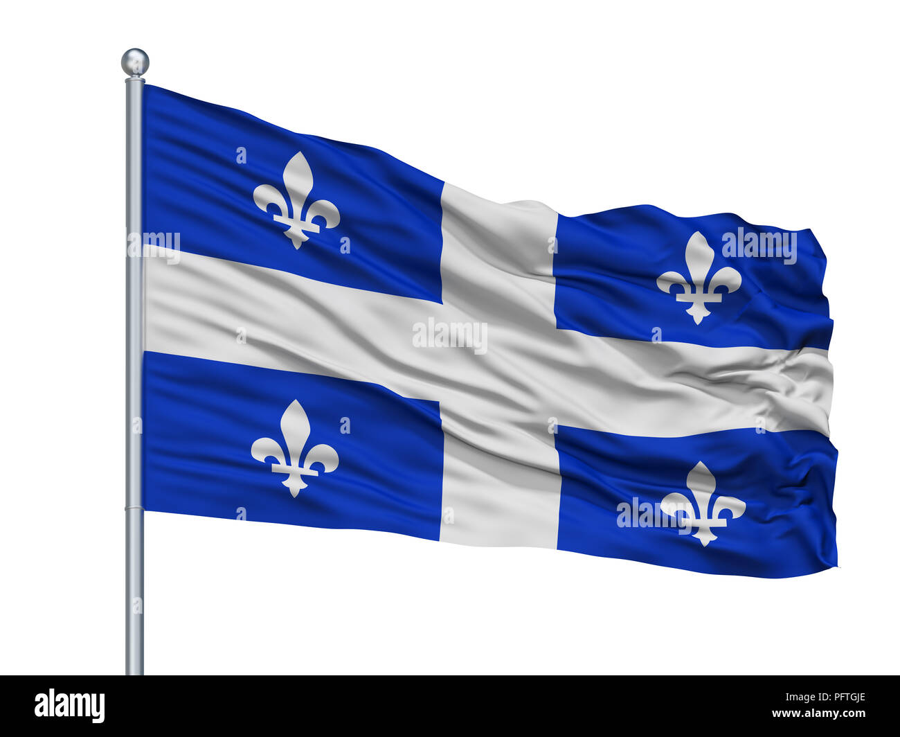 Quebec City Flag On Flagpole, Canada, Isolated On White Background ...